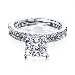 2ct Moissanite Princess Petite Shank Bridal Set 14K Gold - white-gold / 5.5 / Forever One D-E-F