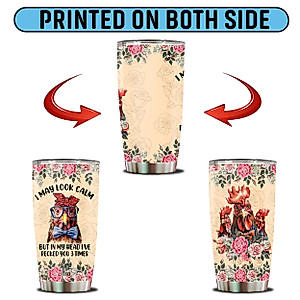 WONWIX Chicken Christmas Gifts Lady Chickens Tumbler Stainless Steel with Lid 20 oz I May Look Calm Water Bottle Coffee Mug Travel Cup Birthday Christmas Gift for Chicken Lovers Her Women