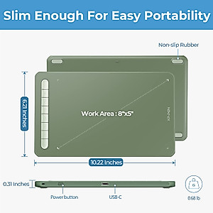 XPPen Drawing Tablet Deco MW Bluetooth Wireless Computer Graphics Tablet, Battery-Free X3 Stylus and 8 Shortcut Keys, Compatible with Chrome OS, Windows 7/8/10/11, Linux, Mac, Android (8x5 in, Green)