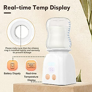 Bottle Warmer, Fast Heating Portable Bottle Warmer with 4 Adapters, Rechargeable Travel Bottle Warmer with Smart Temperature Control, Cordless Baby Bottle Warmer for Breastmilk or Formula