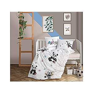 paradise RANFORCE 100% Cotton Baby Bedding Cute Panda Themed Nursery Baby Bed Set, Toddlers Crib Bedding for Baby Girls Boys, Duvet Cover Set with Comforter, 5 Pieces