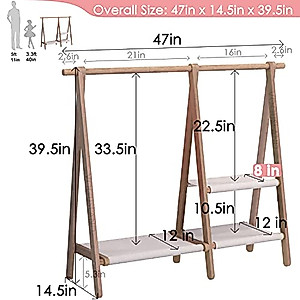 VOGUSLAND Dress up Storage, Kids Clothing Rack Wardrobe with 2-Tier Storage Shelf (47" W x 14.5" D x 40" H, Natural Beech)