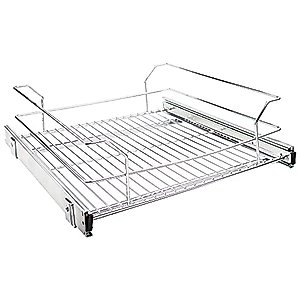 Hardware Resources MBPO21-R Assembled Single Sliding Pullout Steel Metal Wire Basket Organizer for Kitchen Cabinets Polished Chrome (18" for 21" Cabinet)