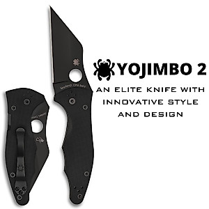 Spyderco Yojimbo 2 Specialty Tactical Knife with 3.2" CPM S30V Steel Black Wharncliffe Blade and Durable Black G-10 Handle - PlainEdge - C85GPBBK2