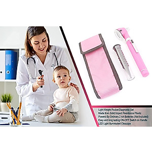 OdontoMed2011 'Mini Fiber Optic Otoscope Light Pink (Pocket Size) ENT Diagnostic Set + 1 Extra Free Bulb Quality Instruments