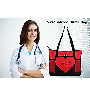 KRFITYA Personalized Nurse Tote Bag, CNA, RN, LPN Custom Heart Stethoscope Initials Gift Embroidered Medical Tote Bag