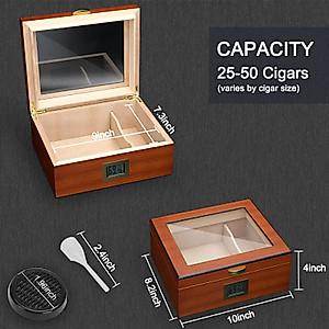 Bald Eagle Cedar Cigar Humidors with Digital Hygrometer, Handcrafted Cigar Box with Humidifier, Glass Top Humidor Box Luxury Cigar Case Sapele Cherry Finish Cigar Box (25-50 Cigars)