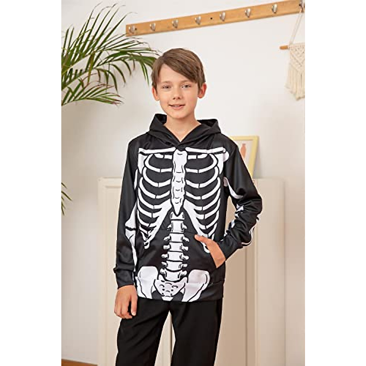 uideazone Cosplay Hoodies for Kids Teen Boys Girls Halloween Hooded Sweatshirt 3D Skeleton Printed Pullover Coat Jacket Hoody 12-13 years