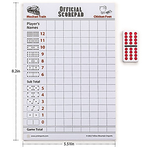 Yellow Mountain Imports Mexican Train and Chicken Foot Dominoes Scorepad/Scoring Sheets (8.2 x 5.5 Inches) - 60 Sheets