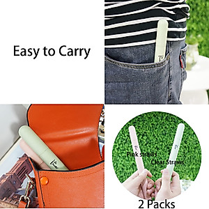 Ipretti 2 Packs Reusable Glass Drinking Boba Smoothie Straws with Wheat Straw Portable Cases,Cleaning Brushes,7mm/12mm x 8.27",Bubble Tea (Clear+Pink)