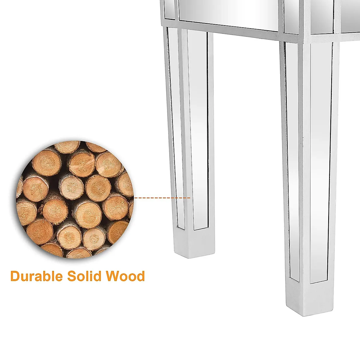 VINGLI Mirrored Vanity Stool with Storage, Faux Leather Ottoman, Makeup Dressing Table Bench, Silver