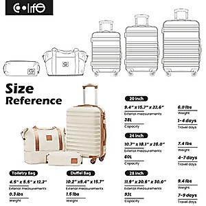 Coolife Suitcase Set 3 Piece Luggage Set Carry On Hardside Luggage with TSA Lock Spinner Wheels (White, 5 piece set)