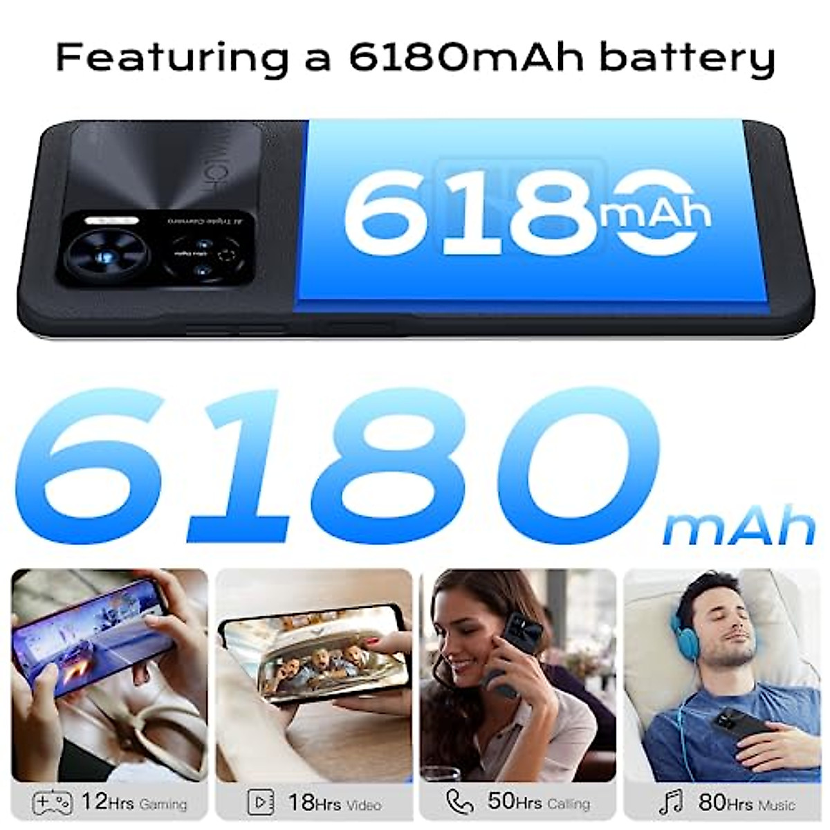 HOTWAV Note 12 Cell Phone Unlocked Android 13, 48+16MP Camera 8+128GB/1TB Expandable Mobile Phones, 6180mAh Battery 6.8" HD+ 4G Dual SIM Smartphone - Face ID/Fingerprint Unlock/NFC/GPS/20W Fast Charge