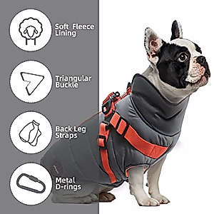 NASKEE Warm Dog Winter Coat Cozy Waterproof Windproof Dog Outdoor Jacket, Adjustable Pet Vest with Harness & D Rings, Thick Polar Fleece Lining, for Small Medium Large Dogs