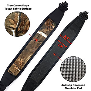 HUNTPAL 2 Point Gun Sling for Rifle Shotgun Crossbow, Hunting Gun Sling with Swivels, Quick Length Adjustment Metal Slider and Thumb Hole, Comfortable Neoprene Padded Shoulder Strap Gun Strap