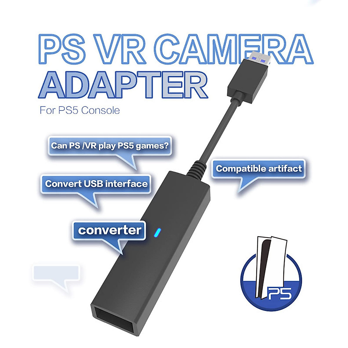 Game VR Adapter with LED Indicator Design Power On Blue, USB3.0 Connection Port Stable, Host VR Conversion Cable, Plug and Play Suitable for Playing Physical Games