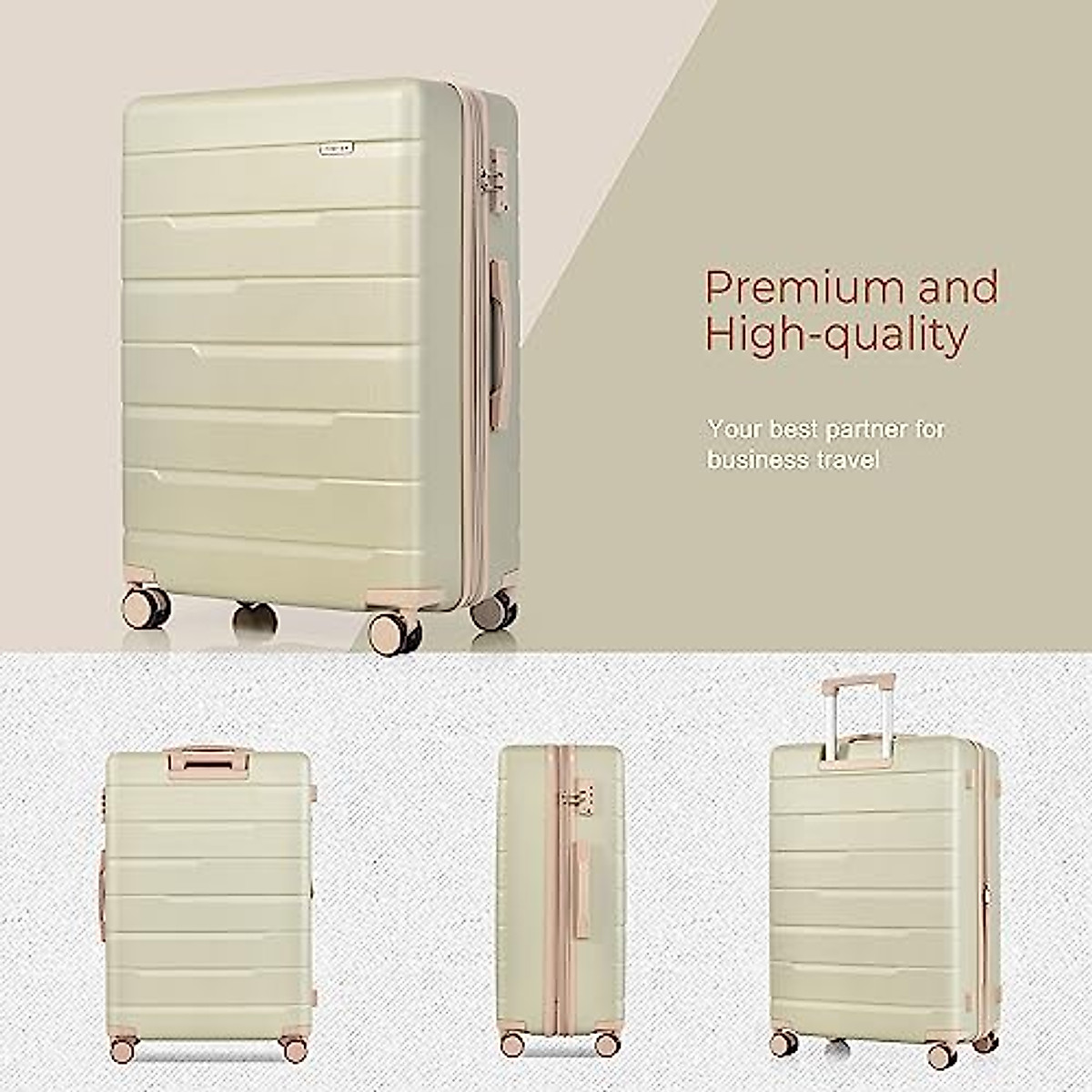 Merax 3 Pcs Expandable ABS Hardshell Luggage Sets with Spinner Wheel Suitcase TSA Lock Suit Case, Golden Green, (20/24/28)