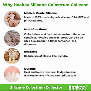 Haakaa Silicone Colostrum Collector Set with Clear PP Storage Case 4 ml, 6 PK, Pre-Sterilized