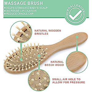 Wooden Baby Hair Brush and Comb Set (4-Piece) for Newborns and Toddlers | Ideal for Baby Cradle Cap | Wood Bristles Baby Brush | Baby Massage and Scalp Brush | Perfect for Baby Registry Gift Set