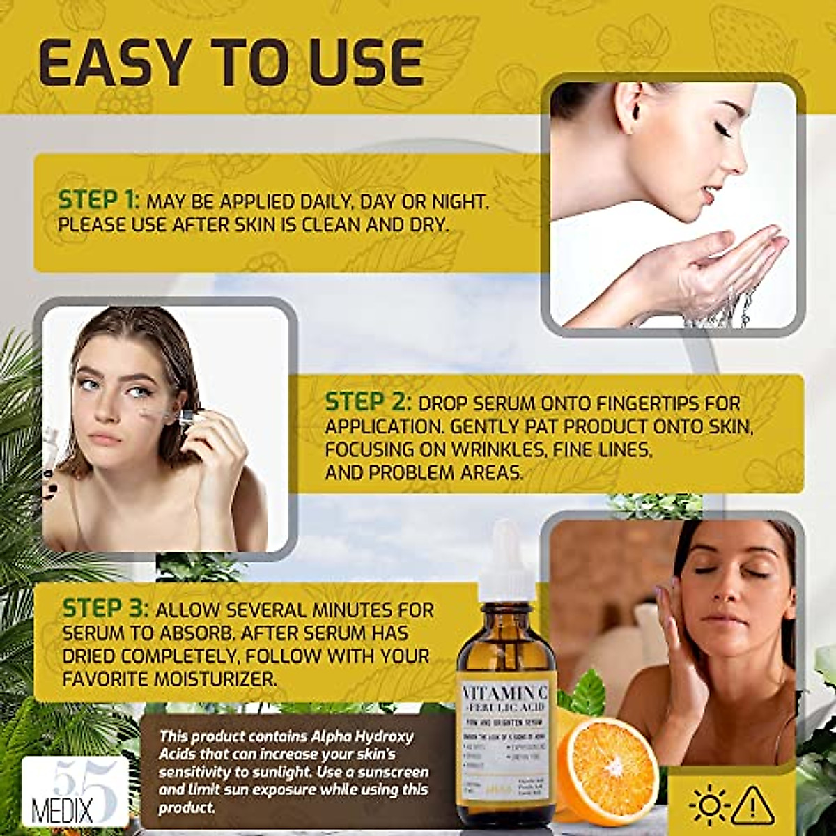 Medix Vitamin C Facial Serum Skin Care Booster For Age Spots, Wrinkles, & Fine Lines. Anti Aging Face Serum W/Glycolic Acid & Hyaluronic Acid Brightens Skin For Healthier Skin Complexion, 1.75 Fl Oz