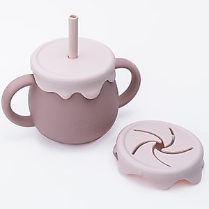 Silicone 2-in-1 Sippy N Snack Cup No Spill BPA Free Drop Proof Dishwasher Microwave Safe (Green)