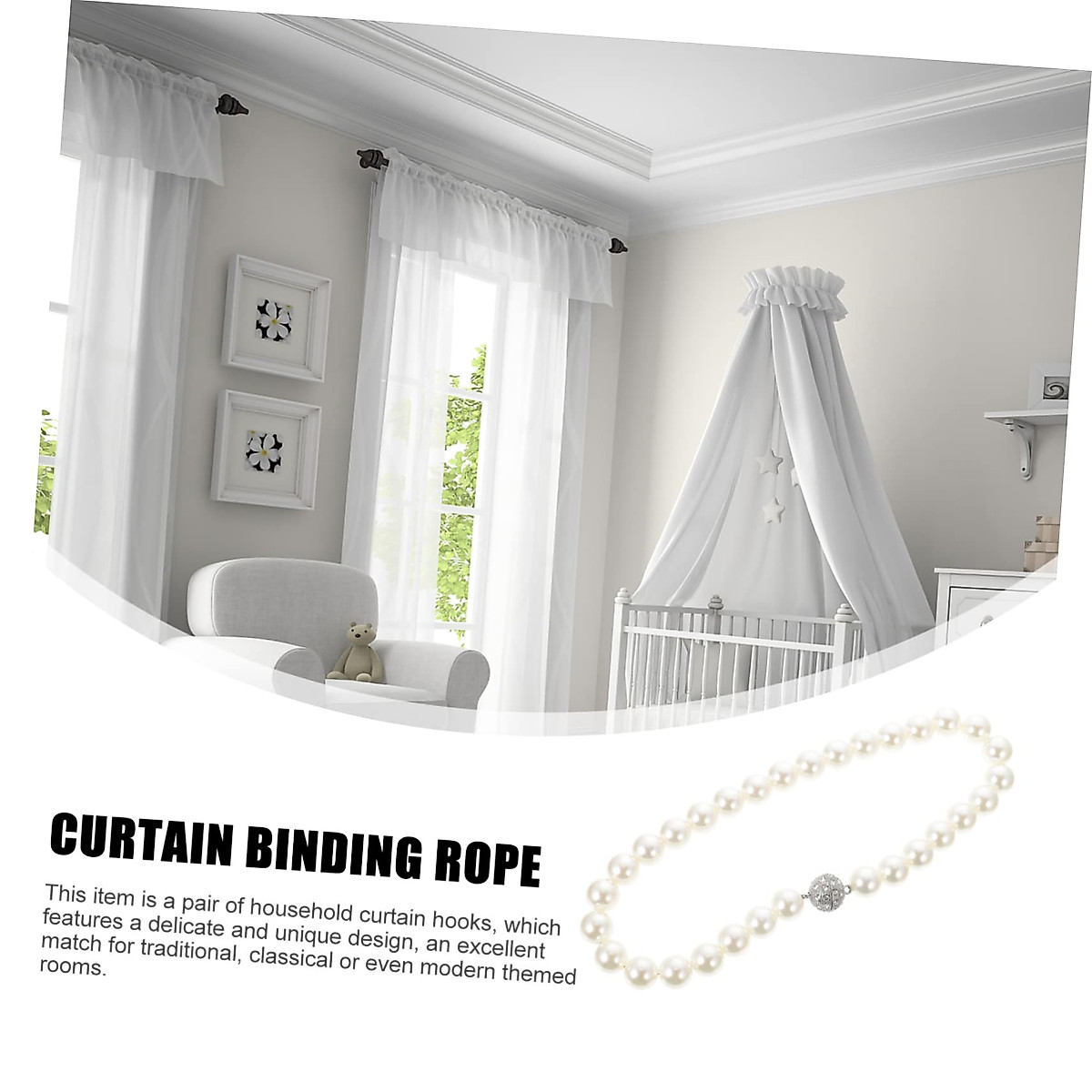 Homoyoyo 1pc Curtain Tie White Tie Plastic Stand Drape Tiebacks White Cotton Curtains Curtain Holdbacks Window Curtains Curtain Buckle Magnet Abs Pearls Magnetic Stand Magnetic Force