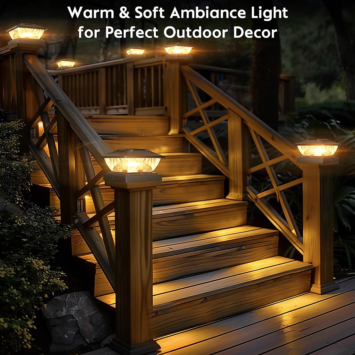 Solar Post Cap Lights Outdoor - 8 Pack 2 Modes Solar Fence Post Lights for 4x4 4.5x4.5 5x5 Wooden Vinyl Posts, Waterproof Solar Powered Deck Lights for Front Porch Patio Decor, Warm White & Cool White