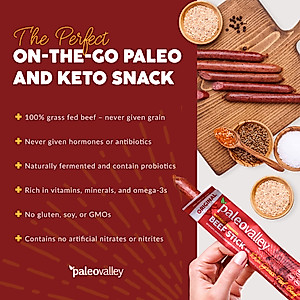 Paleovalley 100% Grass Fed Original Beef Sticks - Delicious Gluten Free Beef Snack - High Protein Keto Friendly