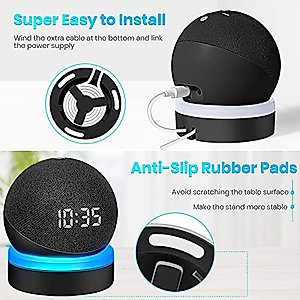ZUOLACO Table Holder for Echo Dot 4th/5th Generation, Desktop Stand Mount Base with Light Guide for Echo Dot 4th/5th Gen, Built-in Cable Management,Black