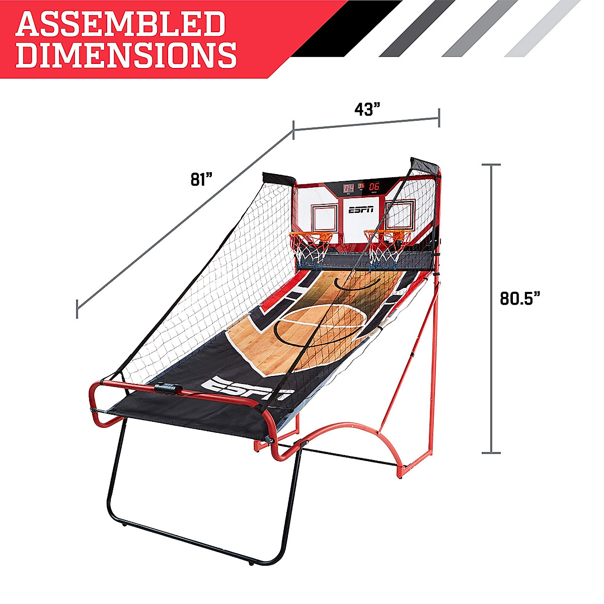 ESPN EZ Fold 2 player Basketball Game with Polycarbonate Backboard and LED Scoring
