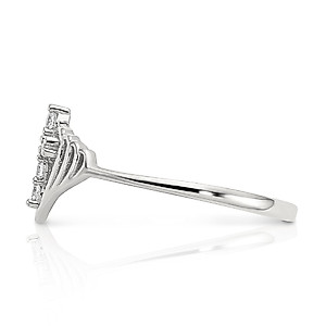 Savlano 18K White Gold Plated Round Cut Cubic Zirconia Vertical Cross in Heart Band Ring Women Religious Ring (6)