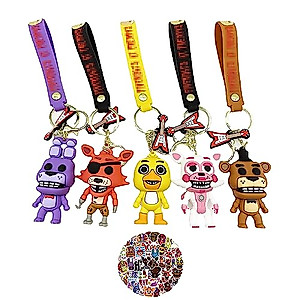 5 Pcs Keychain Nights Keyring, 50 Stickers, Birthday Gift Kids Party Supplies, Purse Backpack Handbag Charms for Boys and Girls