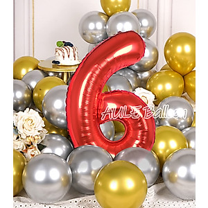 AULE 40 Inch Big Red 6 Balloon Number Large Foil Helium Number Balloons 0-9 Jumbo Giant Happy 6th Birthday Party Decorations for Boy or Girl Huge Mylar Anniversary Party Supplies