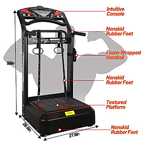 DQGM Vibrating Plate Exercise Machine, Whole Body Vibration Platform with Arm Vibrating Pull Bands, Cardio Training Fitness Vibration Equipment for Home Gym Workout