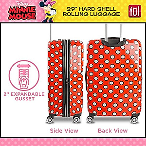 FUL Disney Minnie Mouse 29 Inch Rolling Luggage, Polka Dot Printed Hardshell Suitcase with Wheels, Red