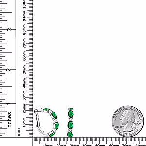 Gem Stone King 925 Sterling Silver Green Nano Emerald and White Lab Grown Diamond Hoop Earrings For Women (3.43 Cttw, Oval 6X4MM)