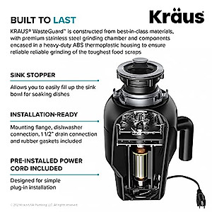KRAUS Kore™ Workstation 33-inch Farmhouse Flat Apron Front 16 Gauge Single Bowl Stainless Steel Kitchen Sink with Accessories and WasteGuard™ Continuous Feed Garbage Disposal, KWF410-33-100-75MB