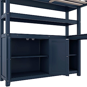 VilroCaz Wood Loft Bed with Built-in Desk and Wardrobe, Modern Full Size Loft Bed Frame with Cabinet and Bookshelf for Kids Teens Adults Bedrooms, Maximize Space (Dark Blue-7.22)