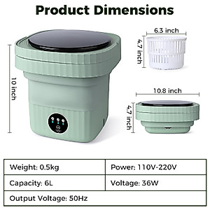 Portable Washing Machine, 6L Mini Washing Machine with 3 Modes Timing Cleaning, Portable Washer with Soft Spin and Draining for Socks, Baby Clothes, Towels and Small Items