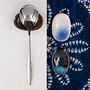 Ceramic Stable Small Spoon Rest 3PCS for Stove Top Heat Resistant Porcelain Coffee Spoon Utensil Holder for Kitchen Counter Dishwasher Safe Kitchen Dining Table Decor and Accessories (Ellipse-No.2)