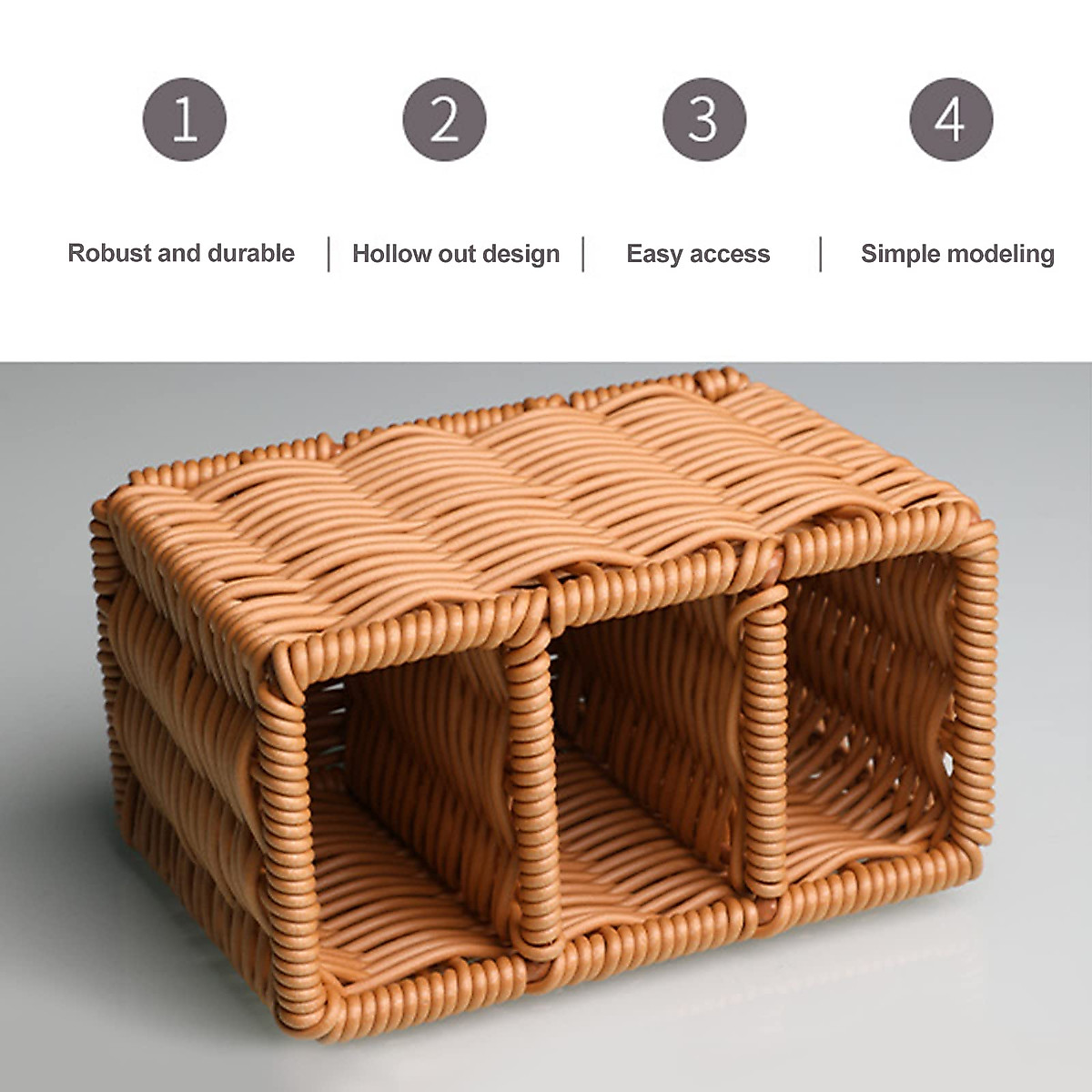 Kitchen Utensil Holder for Countertop Wicker Utensil Caddy Cutlery Holder Silverware Caddy Natural Woven Flatware Caddy with 3 Compartment for Hold Forks,Knives,Spoons,Napkins,Indoor or Outdoor,Brown