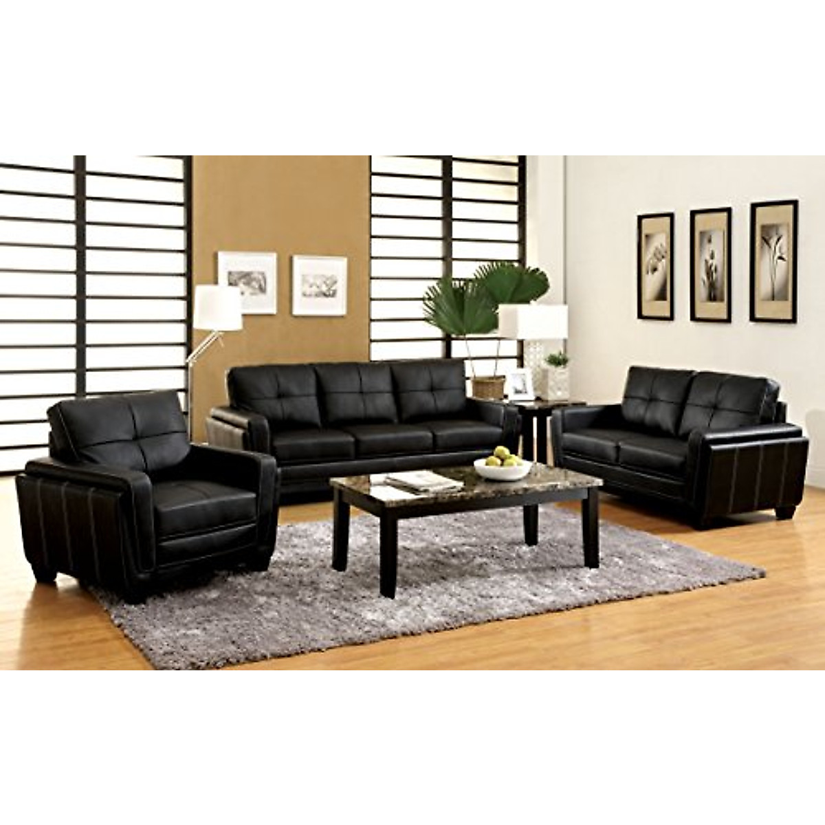 HOMES: Inside + Out Sheradome Modern Black Leatherette Sofa