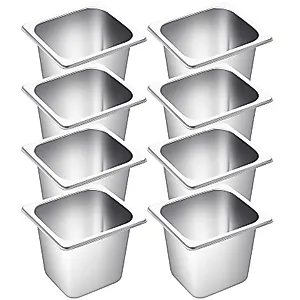 Jinei 1/6 Size 6'' Deep Hotel Pan Stainless 201 Steel Steam Table Pan Storage Catering Metal Pan Commercial Food Pans for Kitchen Restaurant Buffet Party Supplies (8 Pcs)