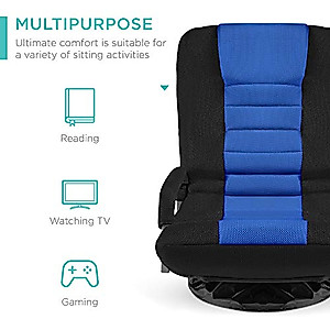 Best Choice Products Swivel Gaming Chair 360 Degree Multipurpose Floor Chair Rocker for TV, Reading, Playing Video Games w/Lumbar Support, Armrest Handles, Adjustable Foldable Backrest - Black/Blue