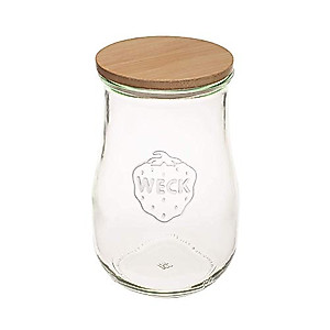 Weck Jars - Weck Tulip Jars 1.5 Liter - Sour Dough Starter Jar - Large Glass Jars for Sourdough - Starter Jar with Glass Lid Tulip Jar with Wide Mouth Suitable Canning and Storage 1 Jar with Wood Lid