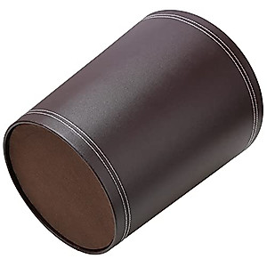 KINGFOM Classic Pu Leather Trash Can Wastebasket, Garbage Container Can for Bathrooms, Powder Rooms, Kitchens, Home, Office and and High Class Hotel Round Brown