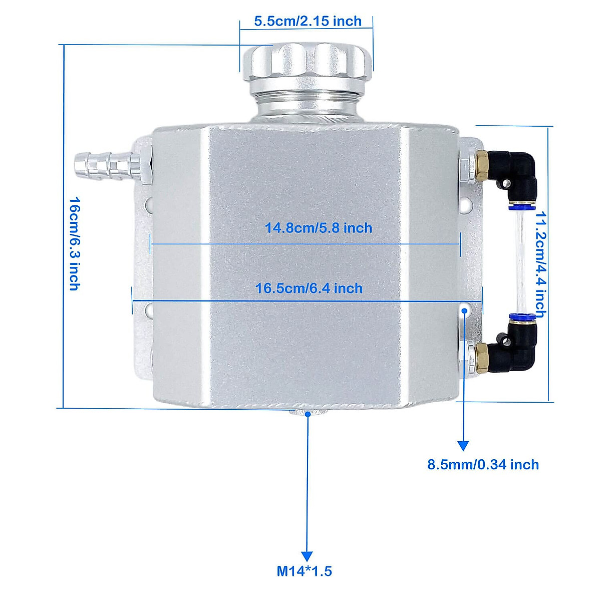 Peopop 1L Universal Aluminum Radiator Coolant Overflow Expansion Tank Recovery Water Tank Reservoir (Silver)