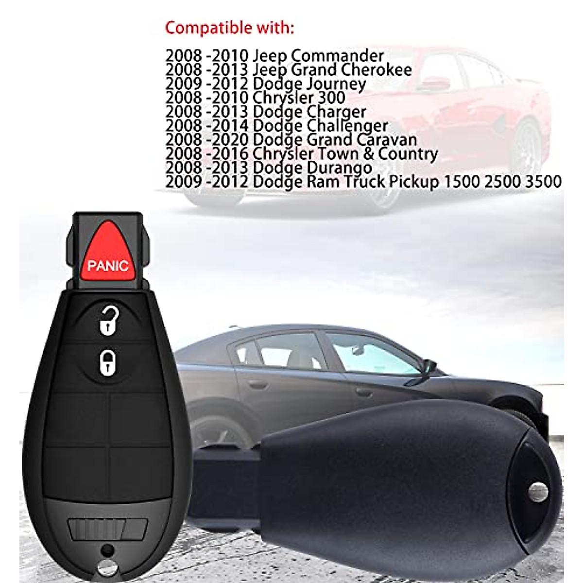 VERYOH Key Fob Replacement Fits for Chrysler 300 08-2010, Dodge Challenger Charger Durango Journey Ram 08-2013, Grand Caravan 08-2019, Grand Cherokee 08-2013, M3N5WY783X (Set of 2)