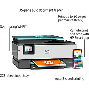 HP OfficeJet Pro 80 28e All-in-One Wireless Color Inkjet Printer, Print Scan Copy Fax, Ethernet, 20 ppm, Auto 2-Sided Printing, 4800 x 1200 dpi, Blue (Renewed)