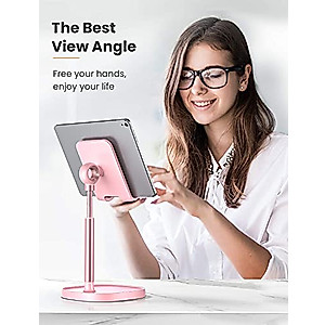 LISEN Pink Kitchen Accessories Kawaii Cell Phone Stand for iPhone & Desk Taller and More Photogenic Than Phone Dock Free Your Neck Height Angle Adjustable iPhone Holder Stand Things